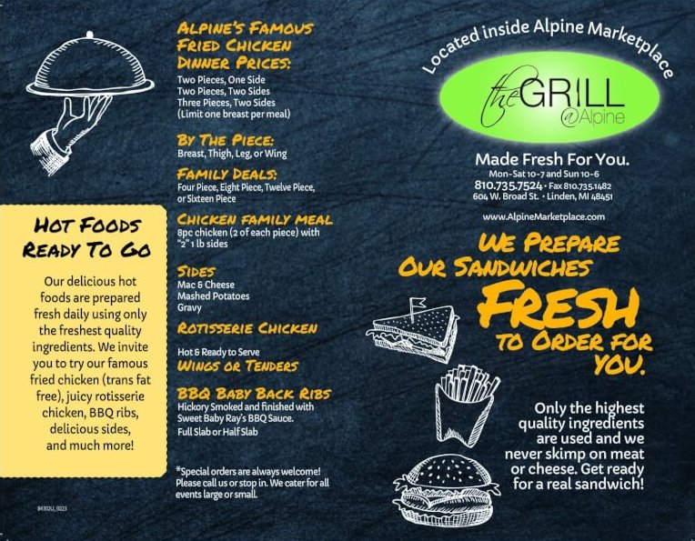 Alpine Grille Menu